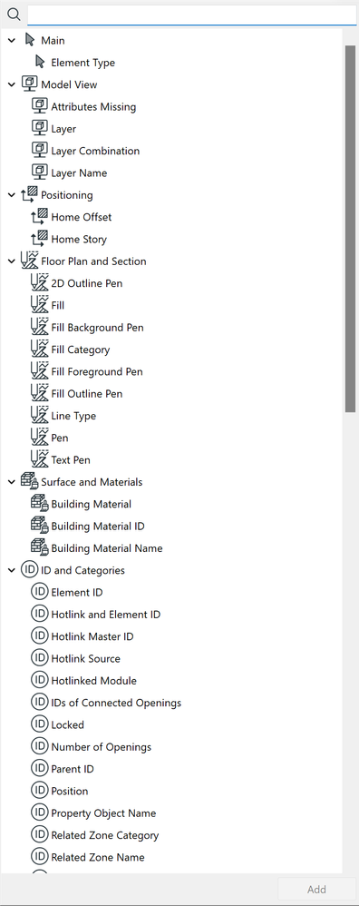 Solved: Find and Select: fill pattern parameter missing? - Graphisoft Community