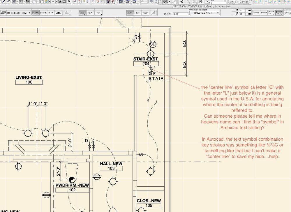 Where is the "CENTER LINE" symbol in Archicad text... - Graphisoft ...