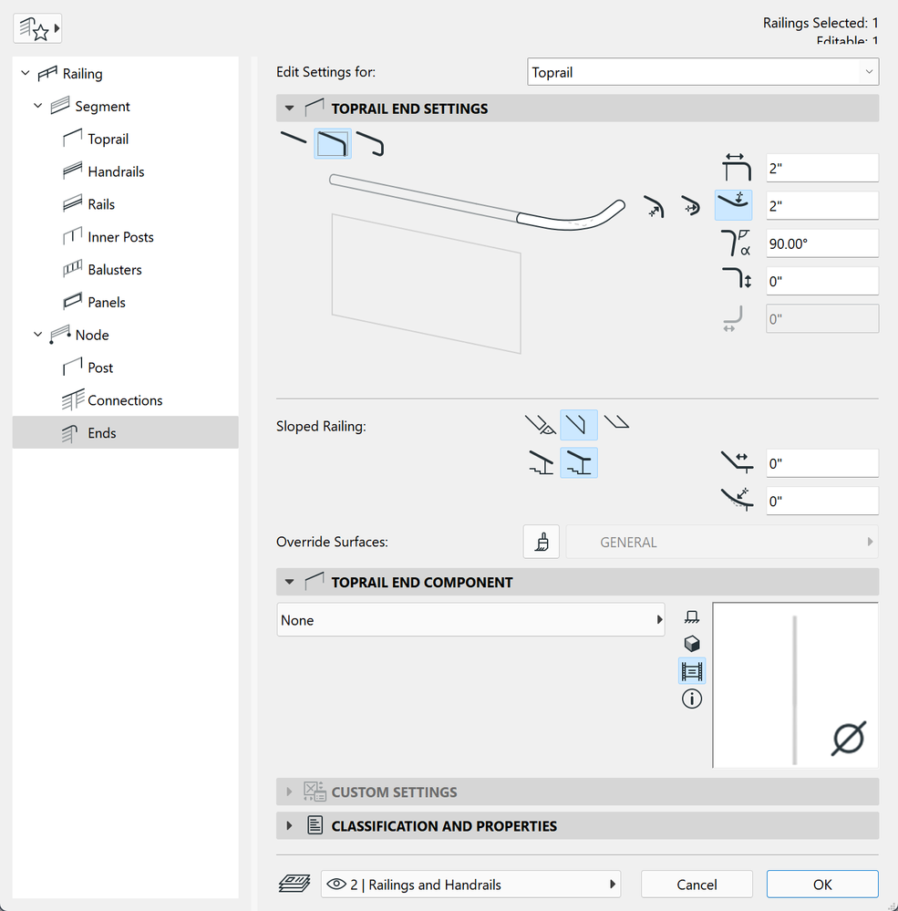Solved: How to take effect only in one end of rail - Graphisoft Community